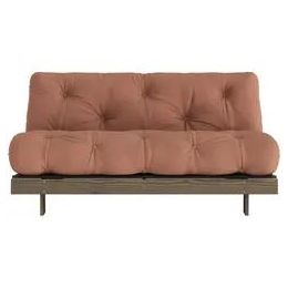 Daybett KARUP DESIGN "Daybett Roots Schlafsofa – Gästebett & Sofa aus FSC-Kiefer", braun (clay braun), B:160cm H:85cm, Bezug: 80% Baumwolle, 20% Polyester, Daybetten, Inkl. Futonmatratze, in mehreren Größen & Farben erhältlich