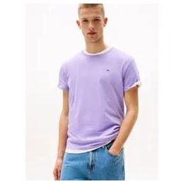T-Shirt Tommy Jeans "TJM ESSENTIAL SOLID TEE", Herren, Gr. XL, lila (ophelia lila), Jersey, Obermaterial: 100% Baumwolle, slim fit normal, Rundhals, eingesetzt abgesteppte Kante, Shirts, mit Rundhalsausschnitt und dezenter Logo-Flag