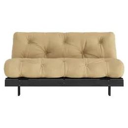 Daybett KARUP DESIGN "Daybett Roots Schlafsofa – Gästebett & Sofa aus FSC-Kiefer", gelb (wheat beige), B:160cm H:85cm, Bezug: 80% Baumwolle, 20% Polyester, Daybetten, Inkl. Futonmatratze, in mehreren Größen & Farben erhältlich