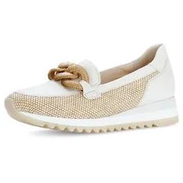Slipper Gabor, Damen, Gr. 42, weiß (weiß, natur), Bast, Nappaleder, Flechtoptik, Schuhe, Keilabsatz, Ballerina, Frühlingsschuh mit bezogener Zierkette