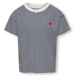 Kurzarmshirt KIDS Only "KOGPISA MAIKEN LIFE CROP SS ONL JRS NOOS", Mädchen, Gr. 158/164, rot (cloud dancer stripes:sky captain y, d stripes, rot heart), Jersey, Obermaterial: 100% Baumwolle, gestreift, regular fit normal, Rundhals, Shirts