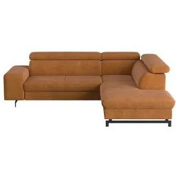 Ecksofa COTTA "Emma L-Form", braun (cognac), B:262cm H:97cm T:215cm, Sofas, mit Kopfteilverstellung, wahlweise mit Bettfunktion & Bettkasten