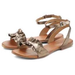 Sandale Lascana "Sommerschuh", Damen, Gr. 43, gold (antikgoldfarben), Obermaterial: 100% Ziegenleder. Futter: 100% Schweinsleder. Decksohle: 100% Rindsleder. Laufsohle: 100% Synthetik, glänzend, metallic, unifarben, Schuhe Riemchensandale, Sandalette, Sommerschuh, offener Schuh aus Leder