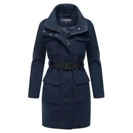 Kurzmantel Marikoo "Tanokoo", Damen, Gr. XS, blau (navy), 90% Polyester 10% Viskose, Mäntel, Eleganter Übergangsmantel mit großen Taschen und Stretch-Gürtel