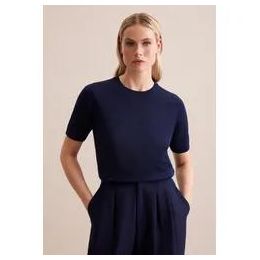 Strickpullover Seidensticker "Schwarze Rose", Damen, Gr. M, blau (marine), 52% Polyester 48% Manila (Abaca), regular fit, Rundhals, Pullover, 1/2 Rundhals