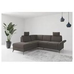 Ecksofa Home Affaire "Rochelle", grau (fango), B:240cm H:93cm T:216cm, 100% Polyester, Sofas, wahlweise mit Bettfunktion, Bettkasten und Armteilverstellung