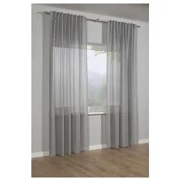 Gardine SEHLBACH "Schal Leinenoptik" Gr. 2, grau, B:140cm H:245cm, Polyester, Gardinen, mit Gardinenband und verdeckten Schlaufen