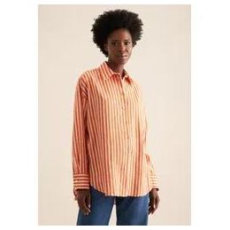 Longbluse Seidensticker "Schwarze Rose", Damen, Gr. M38, orange, 100% Leinen, gestreift, oversize, ohne Ausschnitt, Blusen, 1/1 Kragen Streifen