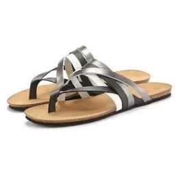 Zehentrenner Lascana, Damen, Gr. 37, silber (schwarz, silberfarben), Obermaterial: 100% Rindsleder. Decksohle: 100% Rindsleder. Laufsohle: 100% Synthetik, metallic, Schuhe, Sandale, Pantolette aus Leder mit Korkfußbett