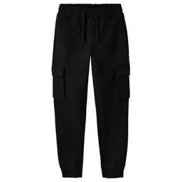 Sweathose name it "NKMOLLIE CARGO PANT BRU NOOS", Jungen, Gr. 122, N-Gr, schwarz, Sweatware, Obermaterial: 60% Baumwolle, 40% Polyester, unifarben, loose fit normal, Hosen