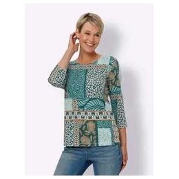 3/4-Arm-Shirt Classic Basics "3/4-Arm-Shirt", Damen, Gr. 50, grün (salbei, ecru, bedruckt), 100% Baumwolle, gemustert, Rundhals, Shirts