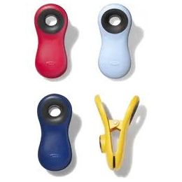 Verschlussklammer OXO GOOD GRIPS, bunt (gelb, hellblau, dunkelblau, rot), B:3,1cm H:7,6cm T:4,1cm, Kunststoff, Verschlussklammern, Allzweck-Magnetclips – 4er-Pack