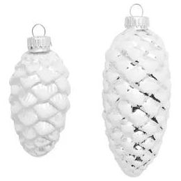 Christbaumschmuck KREBS GLAS LAUSCHA "Glas-Tannenzapfen Silberfarben, mit Glitter, 2x Ø 8 cm + 2x Ø 10 cm", silber (silberfarben), Glas, Weihnachtsbaumschmuck, Weihnachtsdeko, Weihnachtsbaumkugel, Christbaumkugeln aus Glas