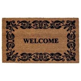 Fußmatte Astra "Coco Welcome" Gr. 16, braun (braun, schwarz), B:45cm H:14mm L:75cm, Kokos, Teppiche, Schmutzfangmatte, Türmatte, Kokosmatte mit Spruch