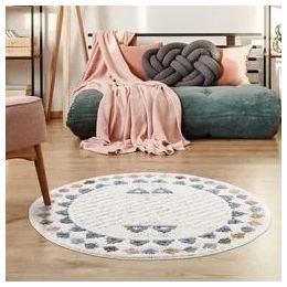Hochflor-Teppich Carpet City "Focus 3034", bunt (mehrfarbig), H:20mm Ø:120cm, Polypropylen, Teppiche, Boho-Teppich, Hochtief-Muster/ 3D-Effekt, für Wohnzimmer, Schlafzimmer