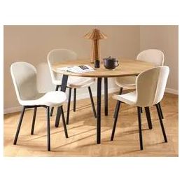 Esszimmer-Set Actona GROUP "Essgruppe, Speisetisch mit Wohnzimmerstühlen", schwarz (matt schwarz), B:120cm H:75cm T:120cm, Polyester, Kastenmöbel-Sets, 1x Tisch + 4x Stühle