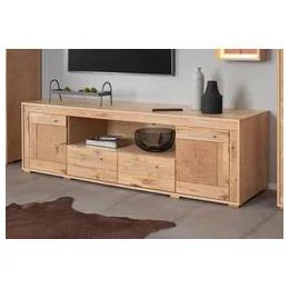 Lowboard VOGL MÖBELFABRIK, braun (eichefarben chalet, wildeiche massiv), B:184cm H:55cm T:50cm, Sideboards, Breite 184 cm