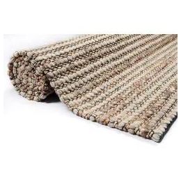 Wollteppich my home "Leevy, Wolle und Jute, handgewebt, Handweb Teppiche" Gr. 6, beige (sand), B:200cm H:25mm L:300cm, Jute, Wolle, Teppiche, schöne Streifenoptik, Wohnzimmer, Schlafzimmer, Esszimmer