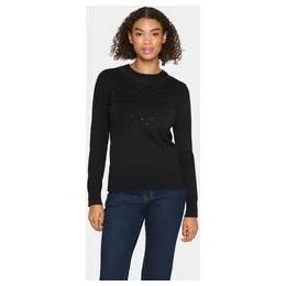 Rundhalspullover SAINT TROPEZ "CherriSZ", Damen, Gr. S, schwarz, Strick, Obermaterial: 80% Viskose, 20% Polyacryl, unifarben, Modisch, hüftlang, Rundhals, Pullover, mit kleinen Glitzernieten
