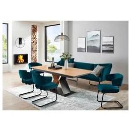 K+w Komfort & Wohnen Essgruppe K+W KOMFORT & WOHNEN "Mikkado Tube", blau (turquoise 25,), B:242cm H:88cm T:71cm, Sitzmöbel-Sets, 4 Freischwinger und einem Funktionesstisch