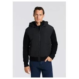 Blouson BOSS ORANGE "Kiaccio", Herren, Gr. S, schwarz (schwarz001), Web, Obermaterial: 48% Schurwolle, 48% Polyacryl, 3% Polyamid, 1% Elasthan, unifarben, Casual, Rippbündchen, Jacken, mit fester Kapuze, Ärmel, Rückteil und Kragen aus Strick