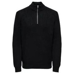 Only & Sons Troyer ONLY & SONS "ONSROLF REG HALF ZIP NECK KNIT - OTL", Herren, Gr. XXL, schwarz, Strick, Obermaterial: 60% Polyacryl, 40% Baumwolle, unifarben, Modisch, regular fit, hoch geschlossener Ausschnitt, Pullover