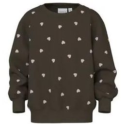 Sweatshirt name it "NMFNEHEART NREG SWEAT BRU", Mädchen, Gr. 104, delicioso, Sweatware, Obermaterial: 95% Baumwolle, 5% Elasthan, bedruckt, regular fit, Rundhals, Rippbündchen, Sweatshirts