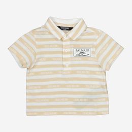 Balmain Beigefarben-weißes gestreiftes Poloshirt