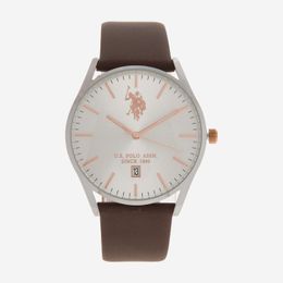 Dunkelbraun-silberfarbene Armbanduhr mit Lederband