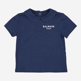 Balmain Dunkelblaues T-Shirt mit Kragen