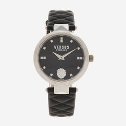 Versus Versace Schwarz-silberfarbene Armbanduhr mit Lederband