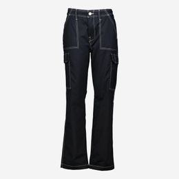 True Religion Schwarze Straight Leg Cargohose mit weißen Nähten