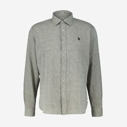 Grünes Slim Fit Freizeithemd aus Leinenmischung