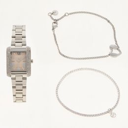 Michael Kors 3-teiliges silberfarbenes Set aus Armbanduhr & Armband