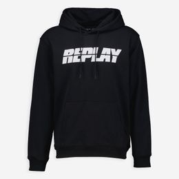 Replay Schwarzer Kapuzenpullover mit weißem Logo