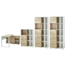 Büromöbel-Set Germania "GW-Lioni", weiß (weiß, navarra, eiche, nachbildung), Holzwerkstoff Metall, Holzwerkstoff, Metall, Arbeitsmöbel-Sets
