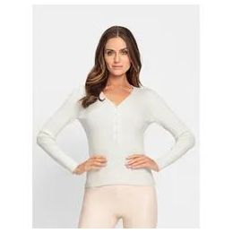V-Ausschnitt-Pullover Heine "Pullover", Damen, Gr. 46, beige (ecru), 50% Viskose, 28% Polyester, 22% Polyamid, unifarben, Pullover