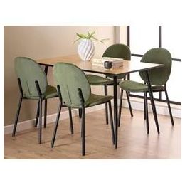 Esszimmer-Set Actona GROUP "Esspruppe, Speisetisch mit Wohnzimmerstühlen", beige (natur), B:120cm H:75cm T:80cm, MDF, Kastenmöbel-Sets, Rechteckig Esstisch + 4x Stühle, Wildeiche, waldgrün, 120x80x75 cm