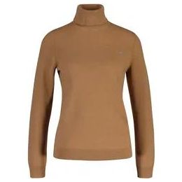 Rollkragenpullover Gant "EXTRAFINE LAMBSWOOL ROLLNECK", Damen, Gr. S, warm khaki, Strick, Obermaterial: 90% Wolle, 10% Polyamid, regular fit, Rippbündchen, Pullover