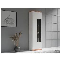 Vitrine Home Affaire "Ribe,180cm hoch,5 Fächer,2 Glasböden variabel einsetzbar", weiß (weiß, kernbuche), B:50cm H:180cm T:35cm, Holz teilmassiv, Schränke, Oberplatte Kernbuche massiv,dunkles Glas, schwarze Metall Griffe