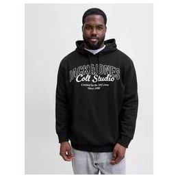 Jack & Jones PlusSize Kapuzensweatshirt "JJMAKOTO SWEAT HOOD PLS", Herren, Gr. 5XL, schwarz (schwarz print:big print), angeraute Sweatware, Obermaterial: 60% Baumwolle, 40% Polyester, JACK & JONES PLUSSIZE, bedruckt, regular fit, Rippbündchen, Sweatshirts