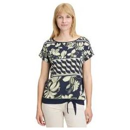 Kurzarmshirt Betty Barclay "Betty Barclay Damen Basic Shirt mit Schleifenknoten", Damen, Gr. 42, bunt (dunkelblau, grün), Jersey, Obermaterial: 95% Viskose, 5% Elasthan., figurumspielend normal, U-Boot-Ausschnitt, Shirts