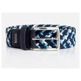 Flechtgürtel MONTI, Damen, Gr. 85, blau (marineblau m), Obermaterial: 70% Polyester, 20% Elasthan, 10% Rindveloursleder, Gürtel, 3,5 cm breit, Elastischer Flechtgürtel, mit Velourleder