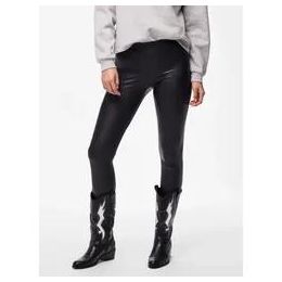 Leggings Pieces "PCNEW SHINY FLEECE LEGGINGS NOOS", Damen, Gr. XS, N-Gr, schwarz, Jersey, Obermaterial: 90% Polyester, 10% Elasthan, unifarben, Casual, normal, Hosen