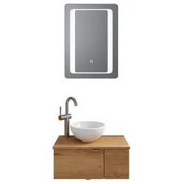 Badmöbel-Set SAPHIR "Serie 6915", braun (halifax eiche, halifax eiche), B:61cm H:200cm T:35cm, Kastenmöbel-Sets, Gäste-Bad, 61 cm breit, mit LED-Spiegel, offenem Fach und 2 Türen