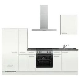 Küchenzeile Nobilia ""Laser I", Ausrichtung wählbar, Breite 270 cm", weiß (küche: weiß, korpus: alpinweiß, arbeitsplatte: schwarzbeton nachbildung), B:270,3cm H:216,6cm T:60cm, Komplettküchen-Sets, vormontiert, wahlw. mit unterschiedlichen E-Geräten-Sets