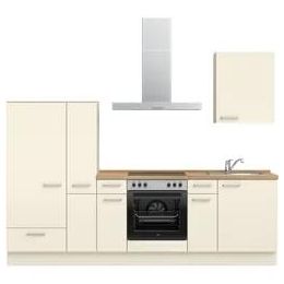 Küchenzeile Nobilia ""Touch I"", weiß (küche: weiß, korpus: magnolia matt, arbeitsplatte: eiche sierra nachbildung), B:270,3cm H:216,6cm T:60cm, Komplettküchen-Sets, vormontiert, Ausrichtung wählbar, Breite 270 cm, wahlw. mit E-Geräten
