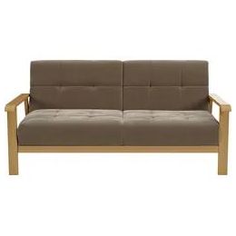 Sit & More 2,5-Sitzer SIT & MORE "Billund", braun (chocco), B:169cm H:88cm T:106cm, 100% Polyester, Sofas, Armlehnen aus eichefarbigem Buchenholz, verschiedene Bezüge und Farben