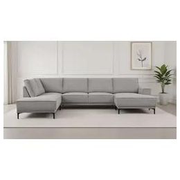Wohnlandschaft Places of Style "XXL Sofa Oland, Struktur, Flachgewebe, Luxus-Microfaser, Boucle", light grau, B:345cm H:85cm T:210cm, 92%PES 8%NY, Sofas, U-Form, 345 cm, Wellenunterfederung, Skandi-Design, Metallfüße