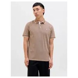 Jack & Jones Poloshirt JACK & JONES "JJEPAULOS POLO SS NOOS", Herren, Gr. S, curry detail:play, Jersey, Obermaterial: 100% Baumwolle, unifarben, slim fit taillenbedeckt, Rundhals, Shirts, mit Logo Stickerei